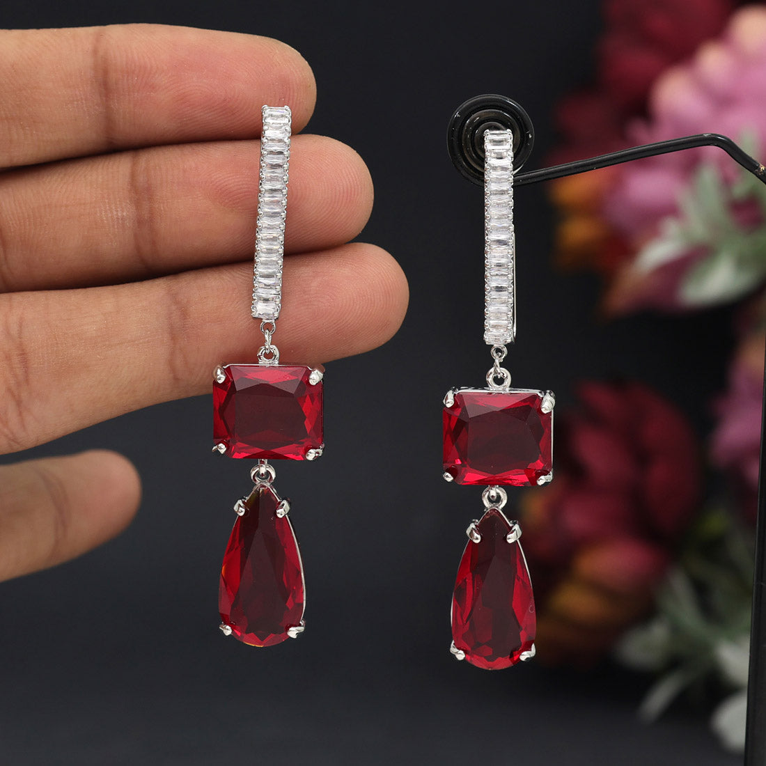 Red Color American Diamond Earrings – FemNari