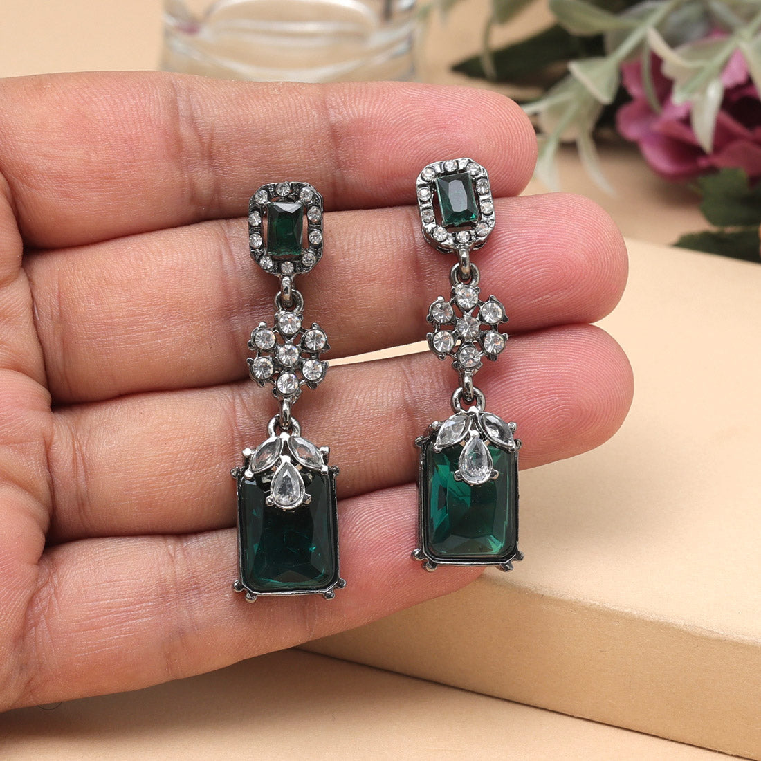 Green Color Fashion Earrings In Tribal Inspired Bold Statement Look ...