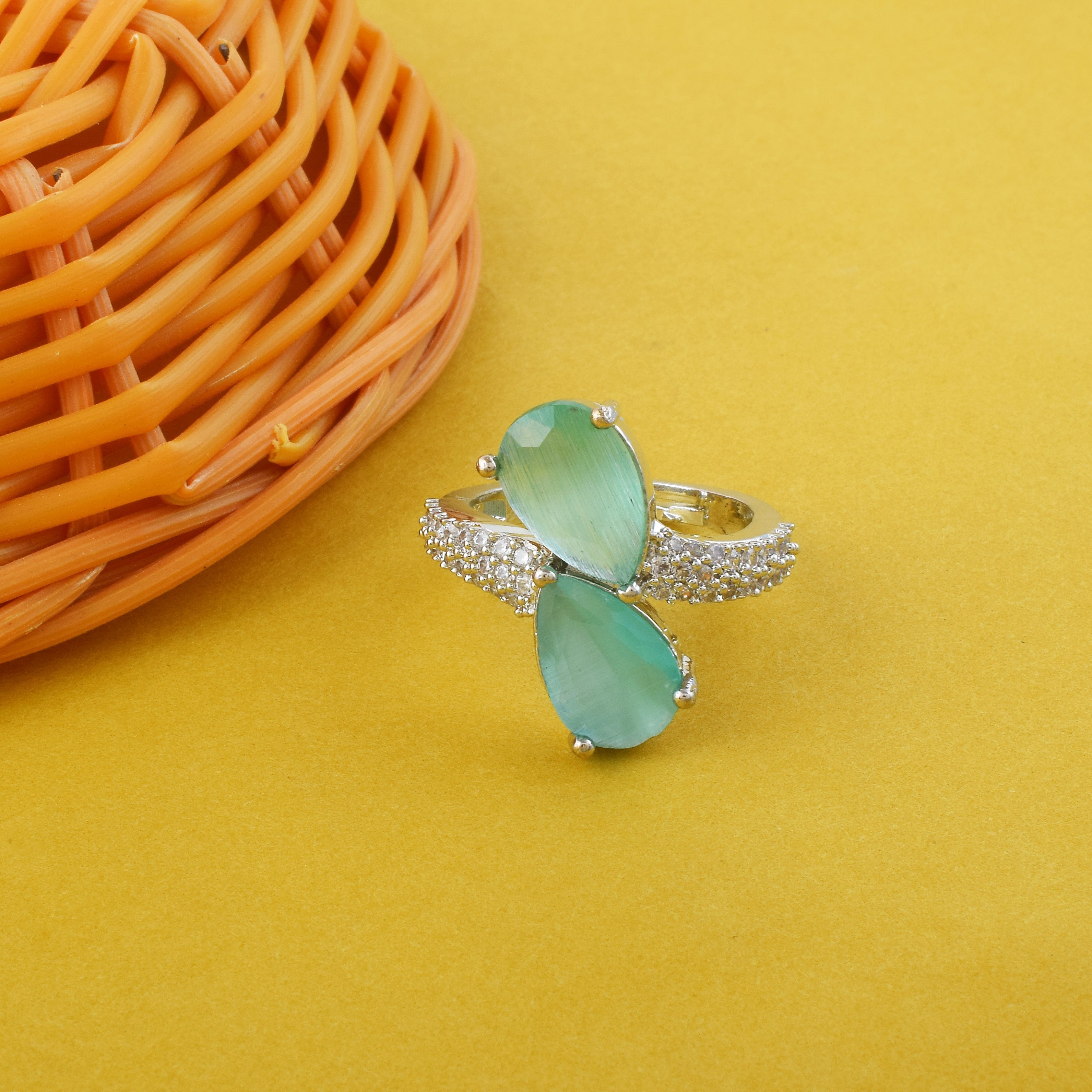 Unique Rama Green Color American Diamond Ring For Vibrant Style Appeal ...