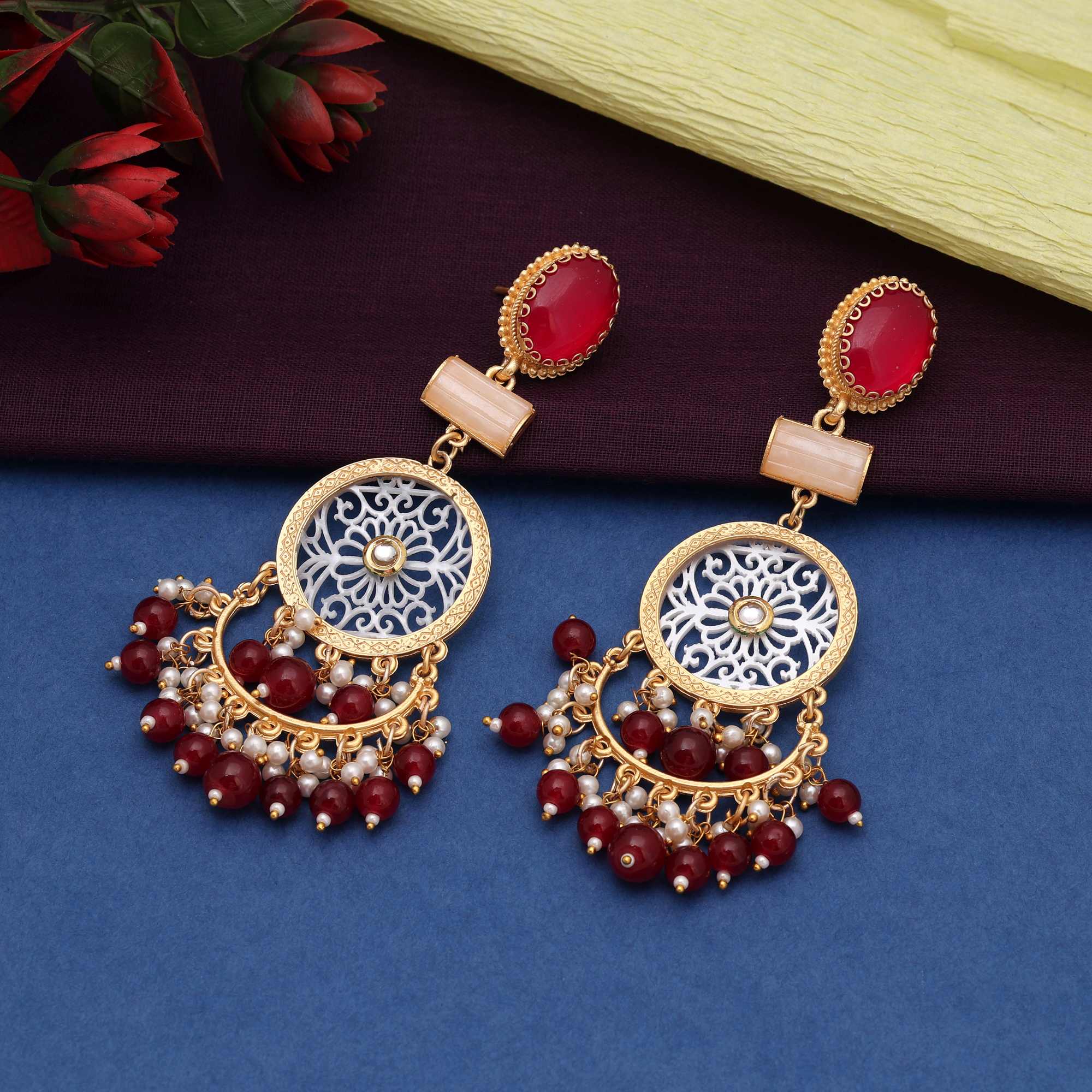 Maroon Color Traditional Bridal Look Amrapali Earrings For Wedding Occ ...
