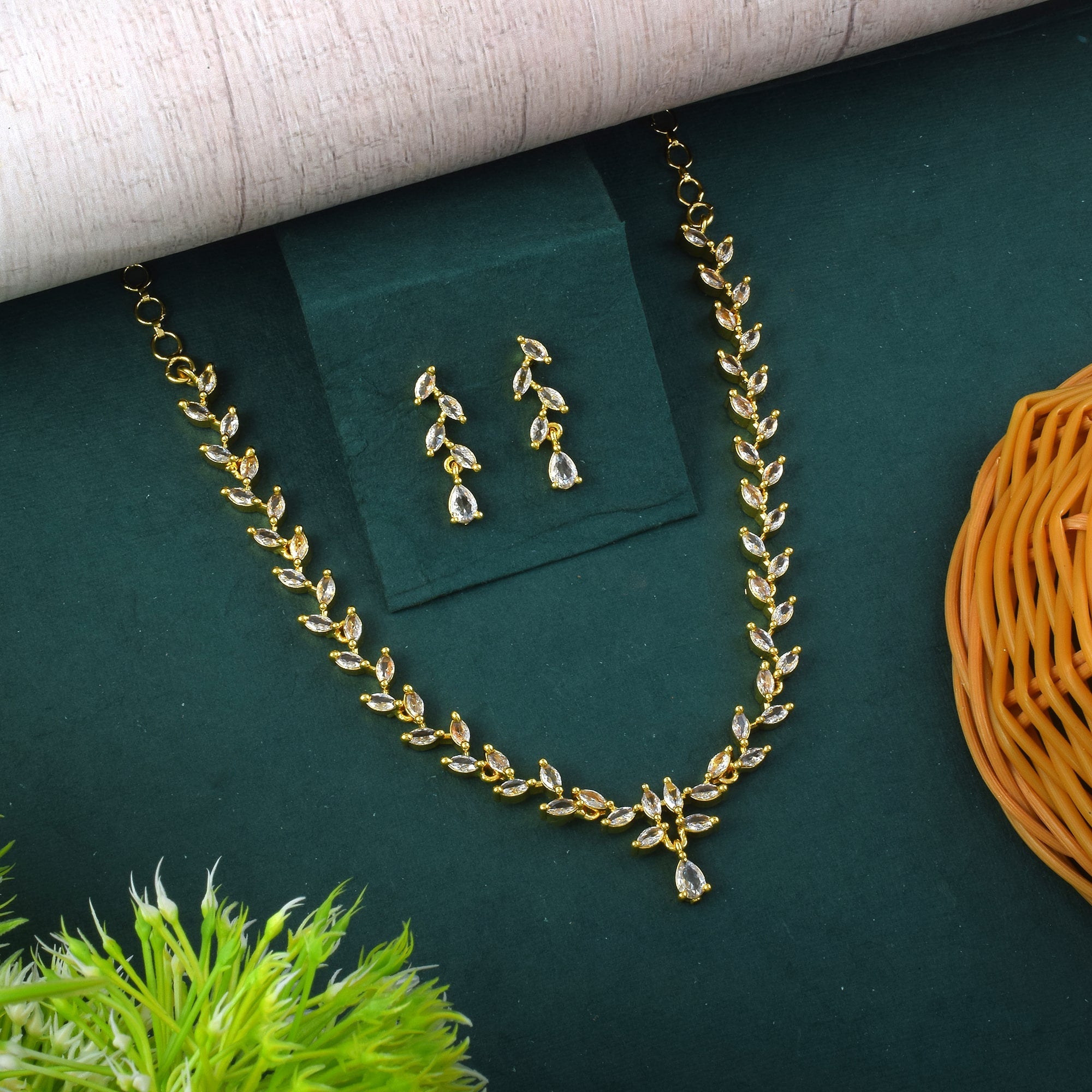 Gold Color American Diamond Necklace Set For Weddings And Special Even ...