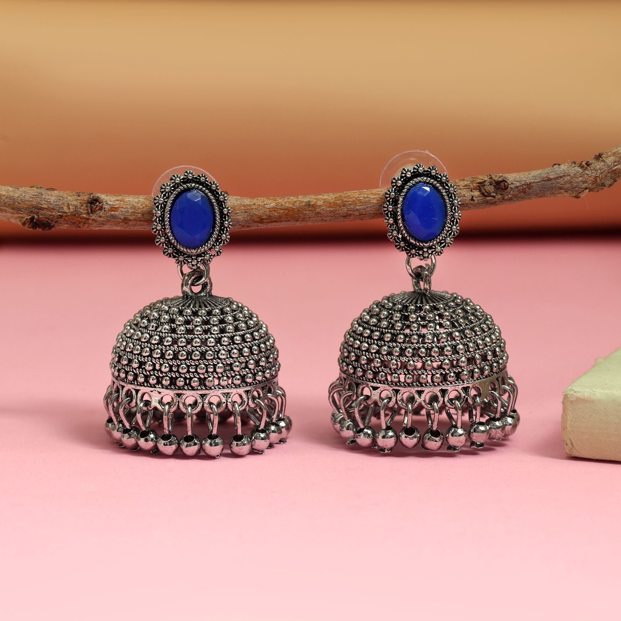 Elegant Blue Color Oxidised Earrings Crafted With Handmade Artistic Wo ...