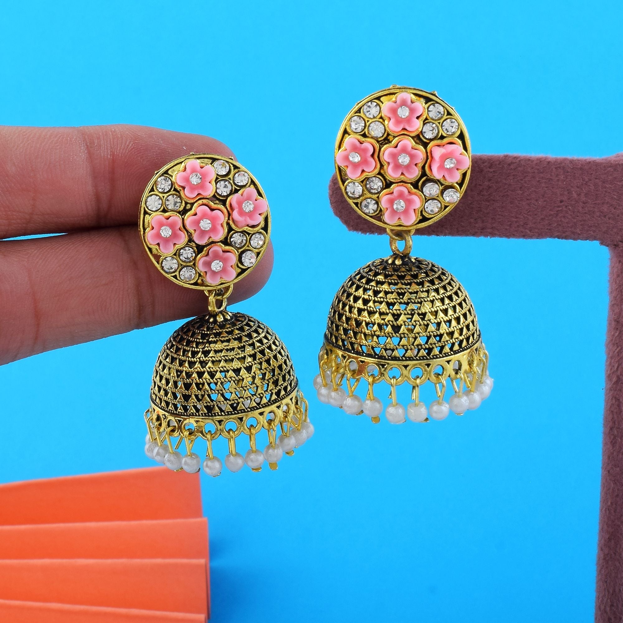 Beautiful Peach Color Oxidised Earrings Designed For Women’S Tradition ...