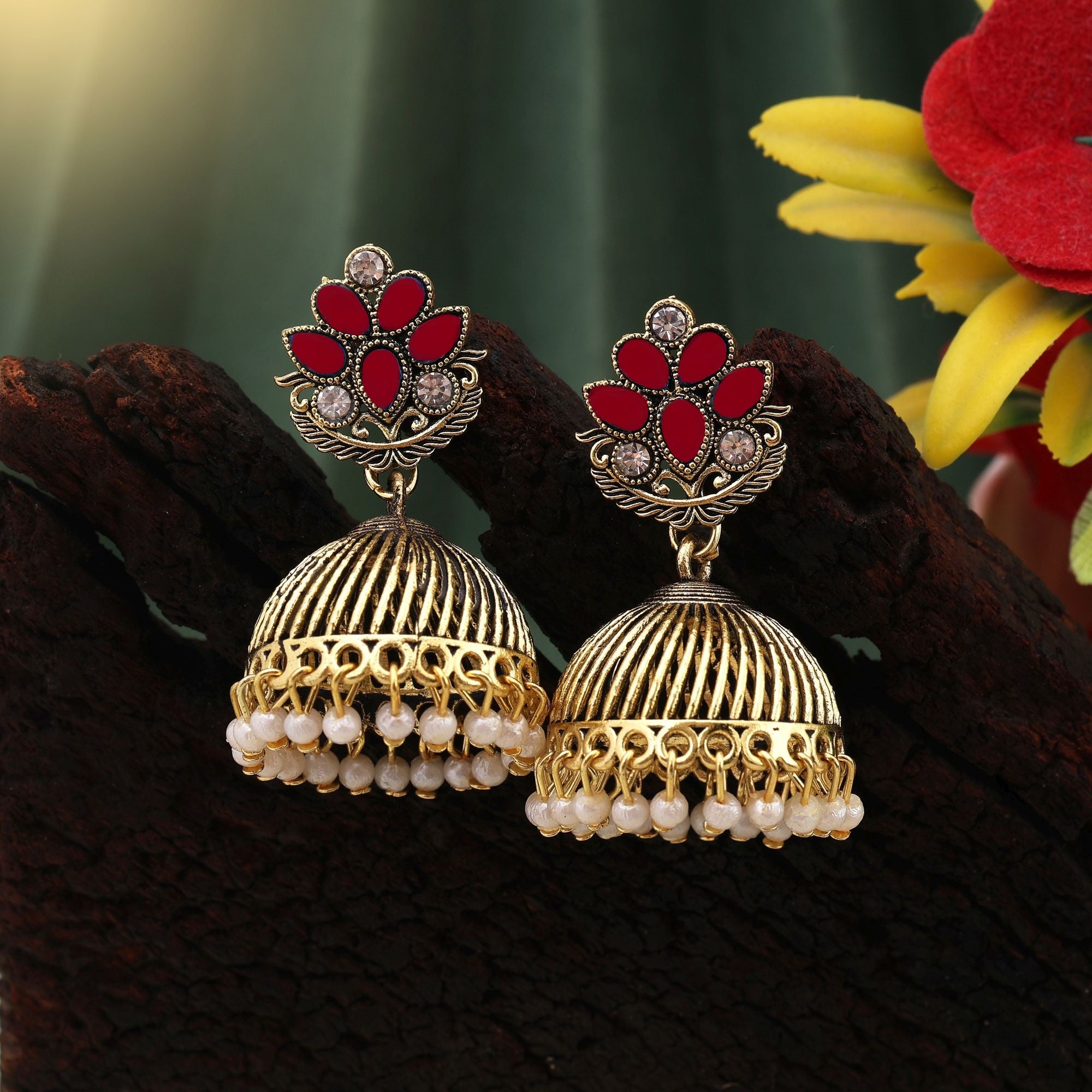 Exclusive Maroon Color Oxidised Earrings Designed With Handmade Work F ...