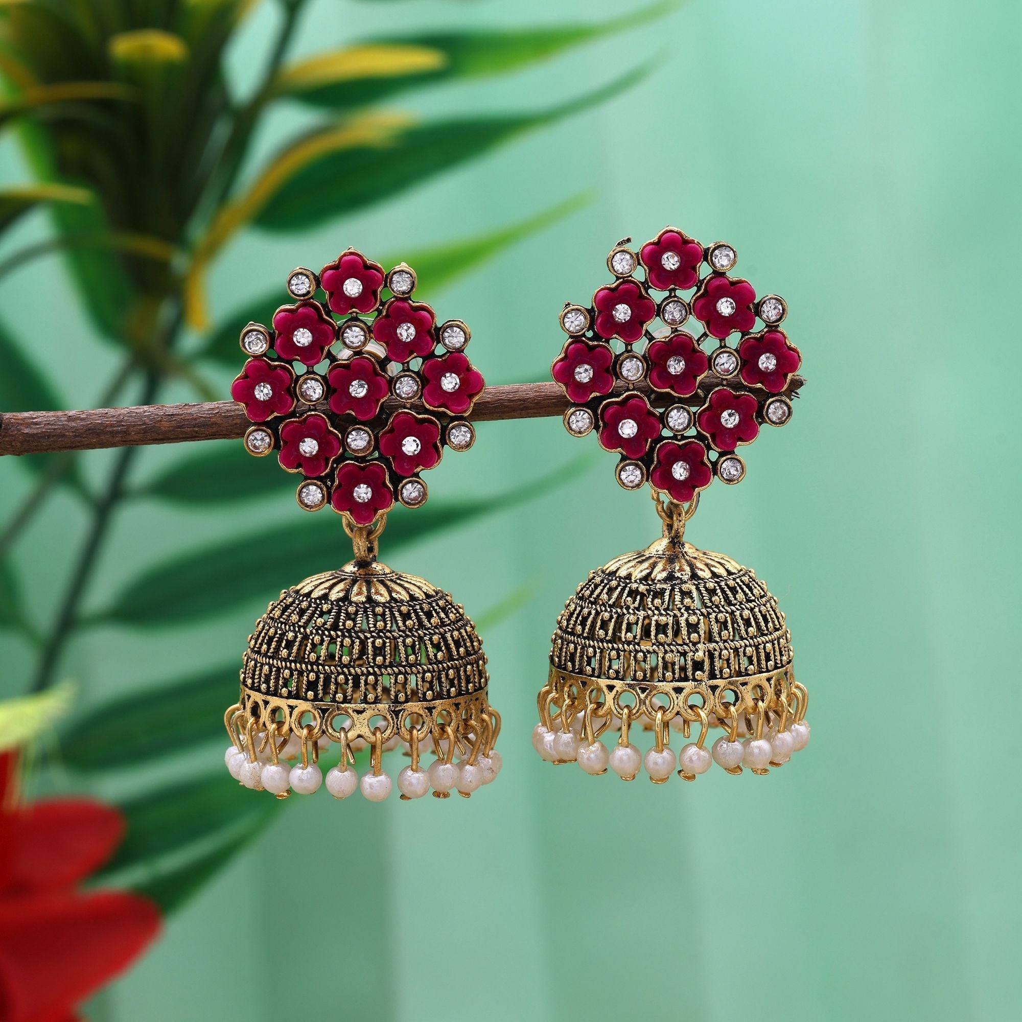 Gorgeous Rani Color Oxidised Earrings Crafted For Festivals, Cultural ...