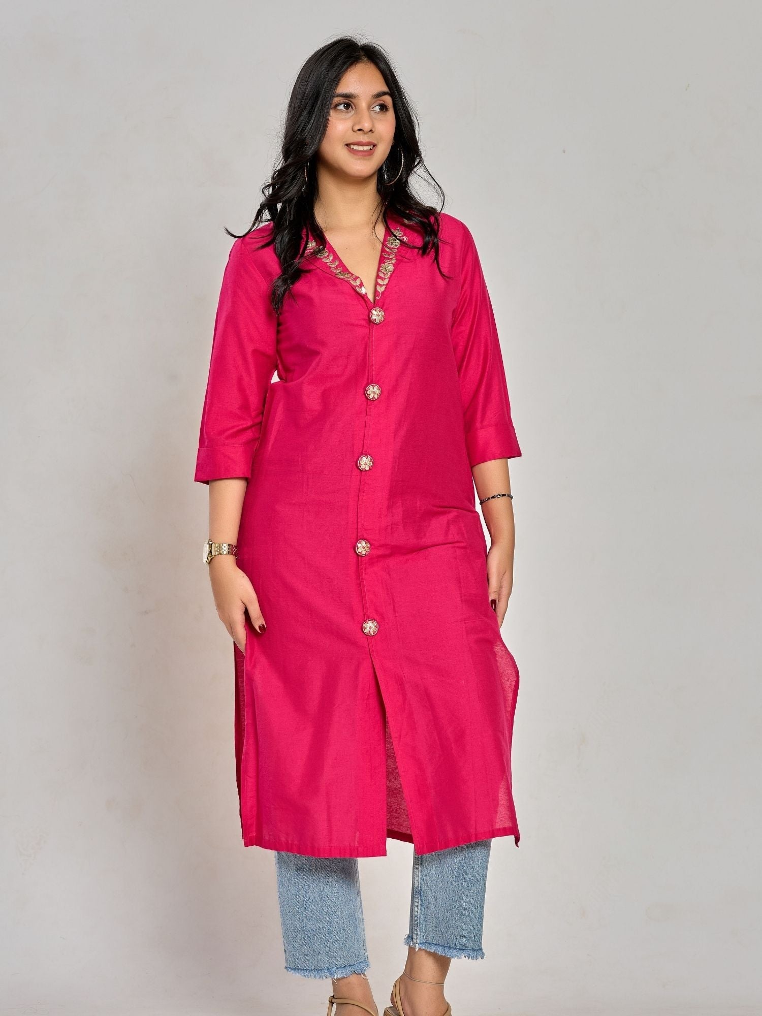 Rani Pink Color Gota Patti Work Kurti – FemNari