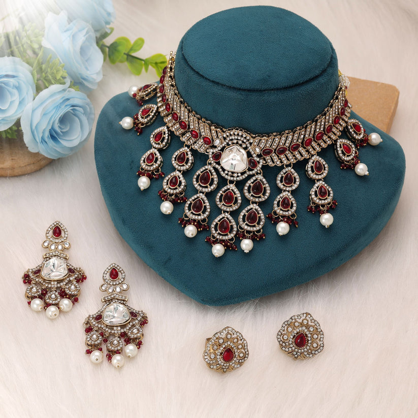 Beautiful Red Color Kundan Necklace Set Crafted In Jewellery Rani Haar ...