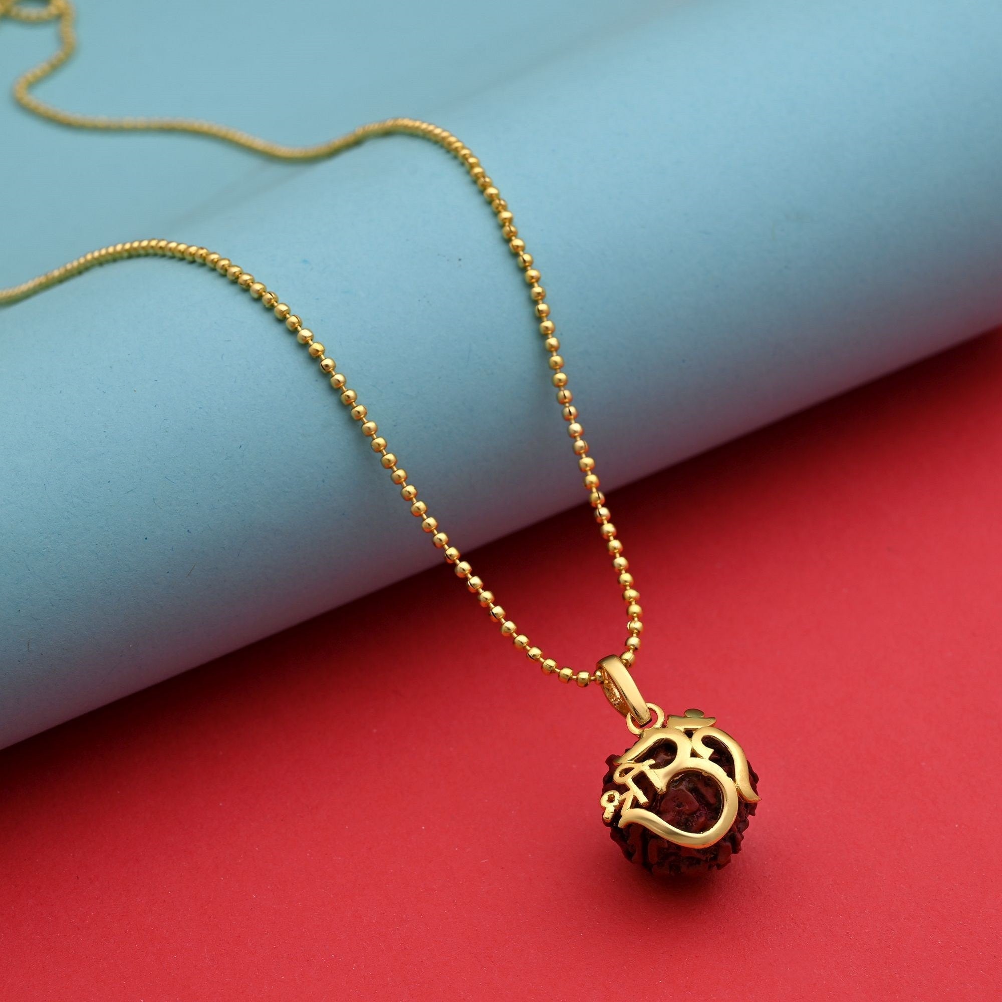 Gold Color Om Symbol Spiritual Rudraksha Mala Chain Necklace For Devot ...