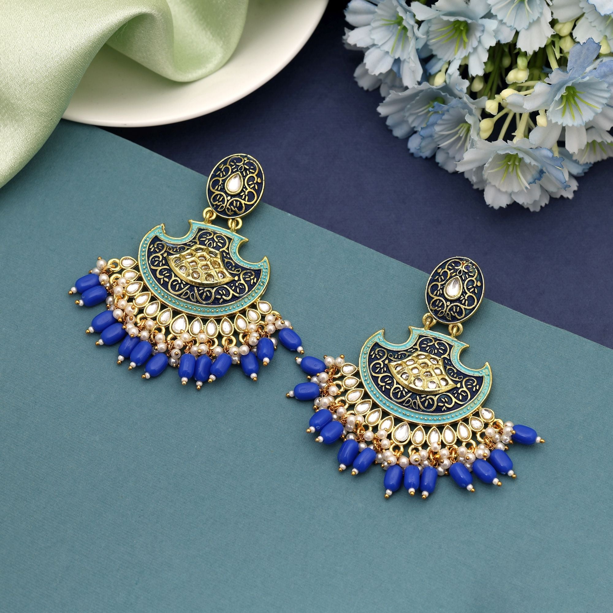 Blue Color Mint Meena Earrings Designed To Add Refreshing Charm To Eth ...