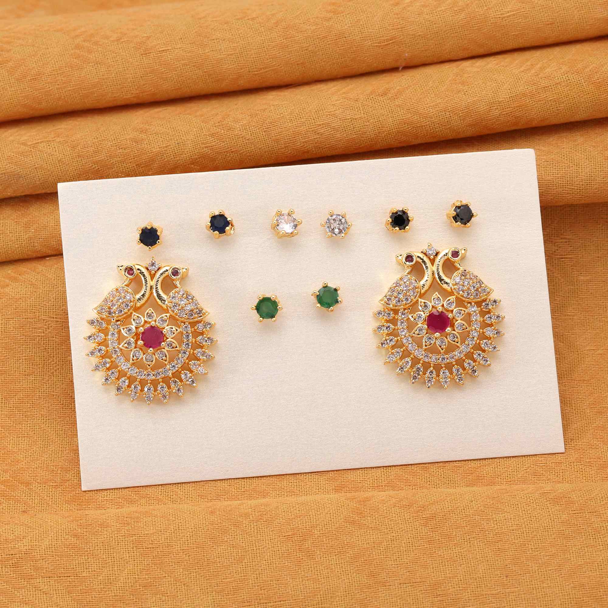 Multi Color 5 In 1 Stone Changeable American Diamond Stud Earrings Com ...