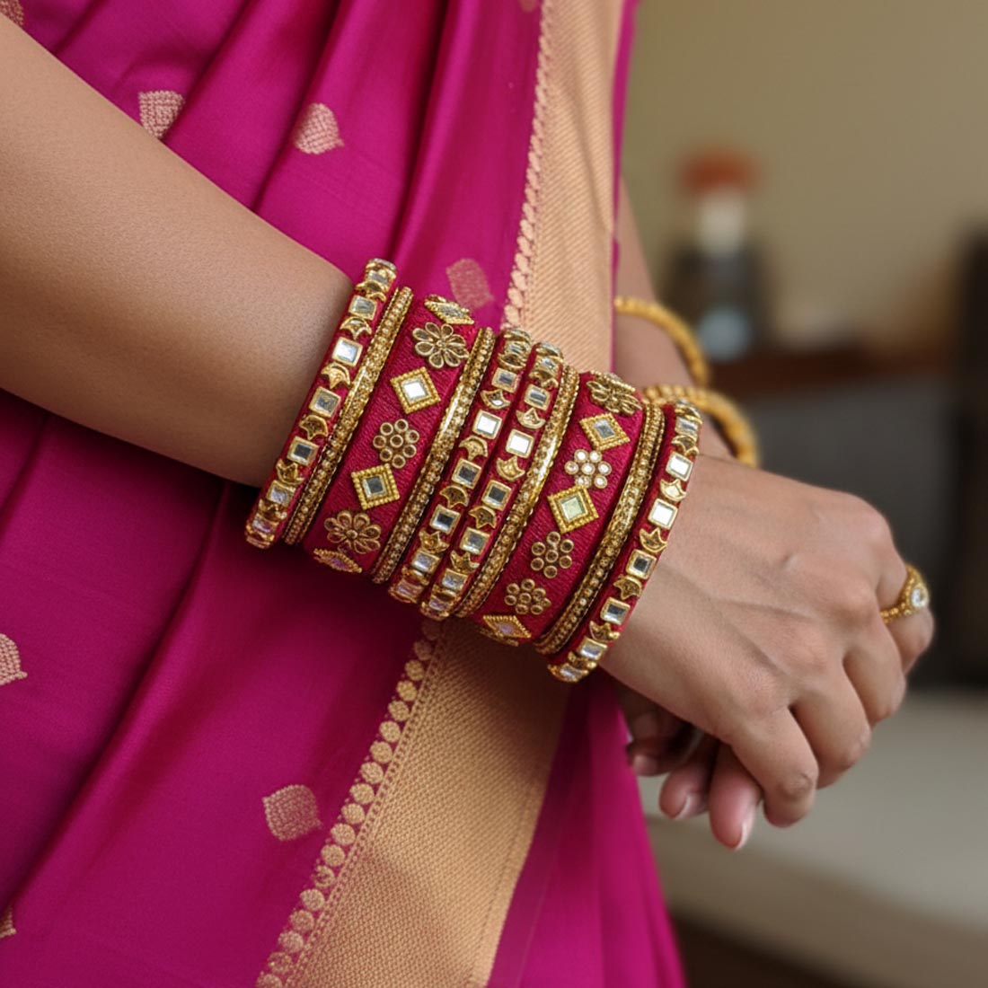 Maroon Color 1 Set Of Thread Bangle Showcasing Bold Traditional Color ...
