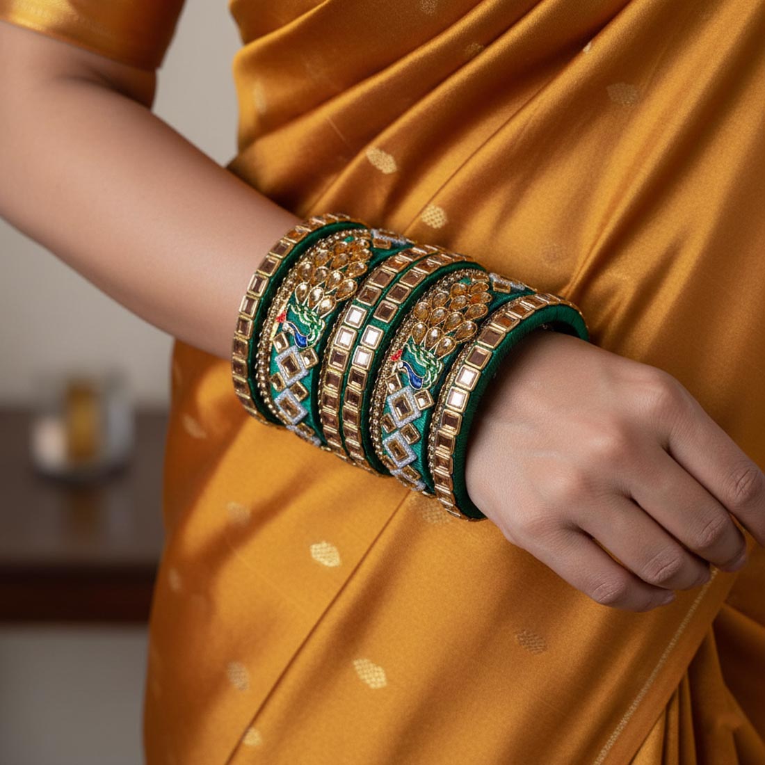 Green Color 1 Set Of Thread Bangle Inspired By Nature Themed Ethnic Fa ...